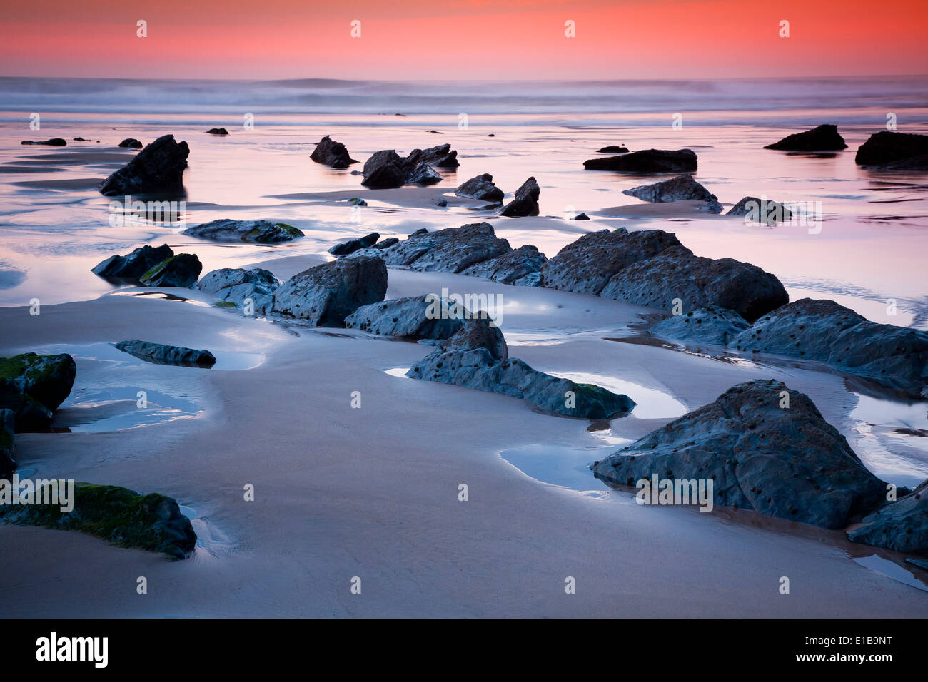 Coastline at sunset. Barrika beach. Biscay, Basque Country, Spain ...