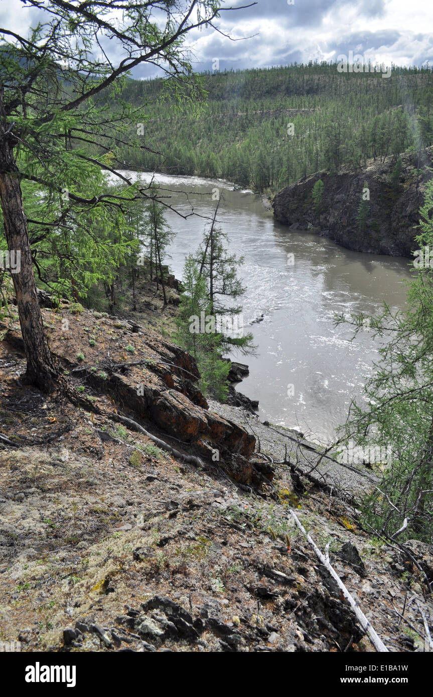 Canyon of the mountain river in Yakutia. Ridge Suntar-khayata, river ...