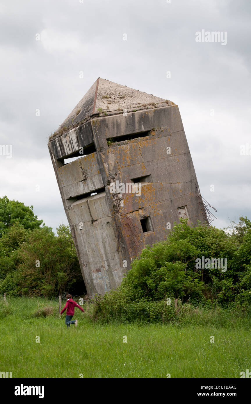 German WWII bunker La Tour Penchee, the leaning tower, Oye Plage, Pas ...