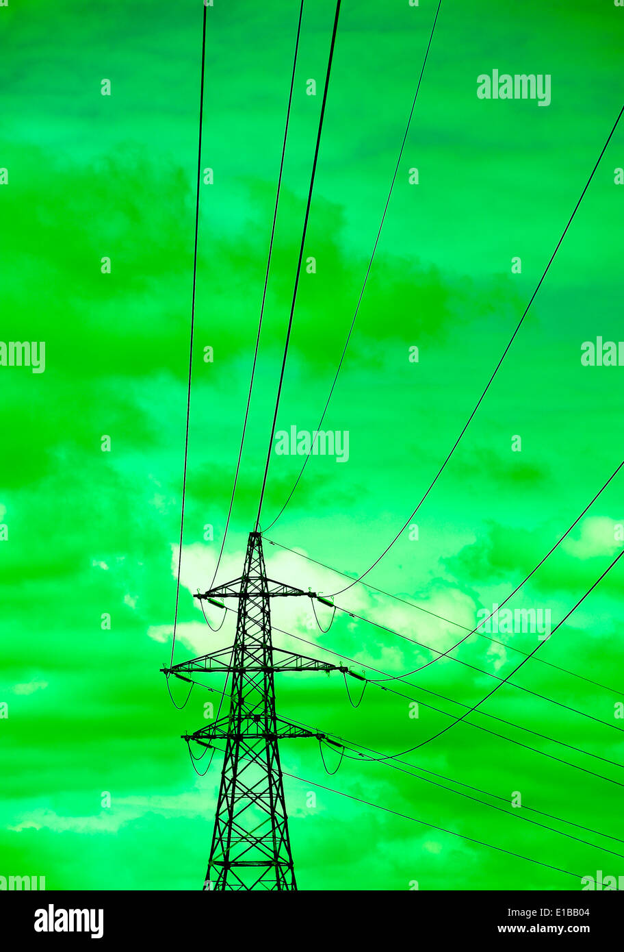 Electricity pylon with color digitally added England UK Stock Photo - Alamy
