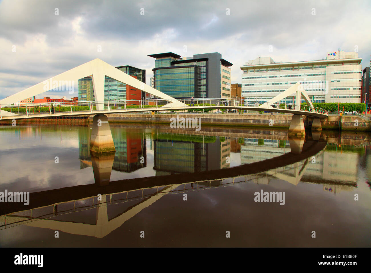 UK, Scotland, Glasgow, Tradeston Bridge, City Centre, skyline, River ...