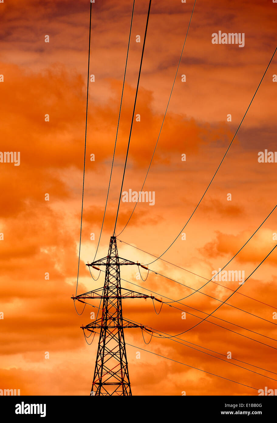 Electricity pylon with color digitally added England UK Stock Photo - Alamy