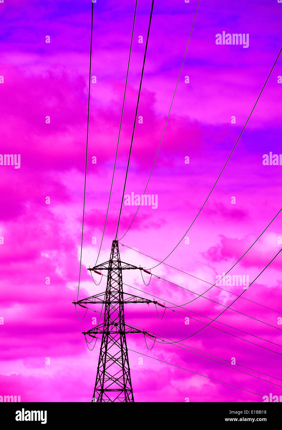 Electricity pylon with color digitally added England UK Stock Photo - Alamy