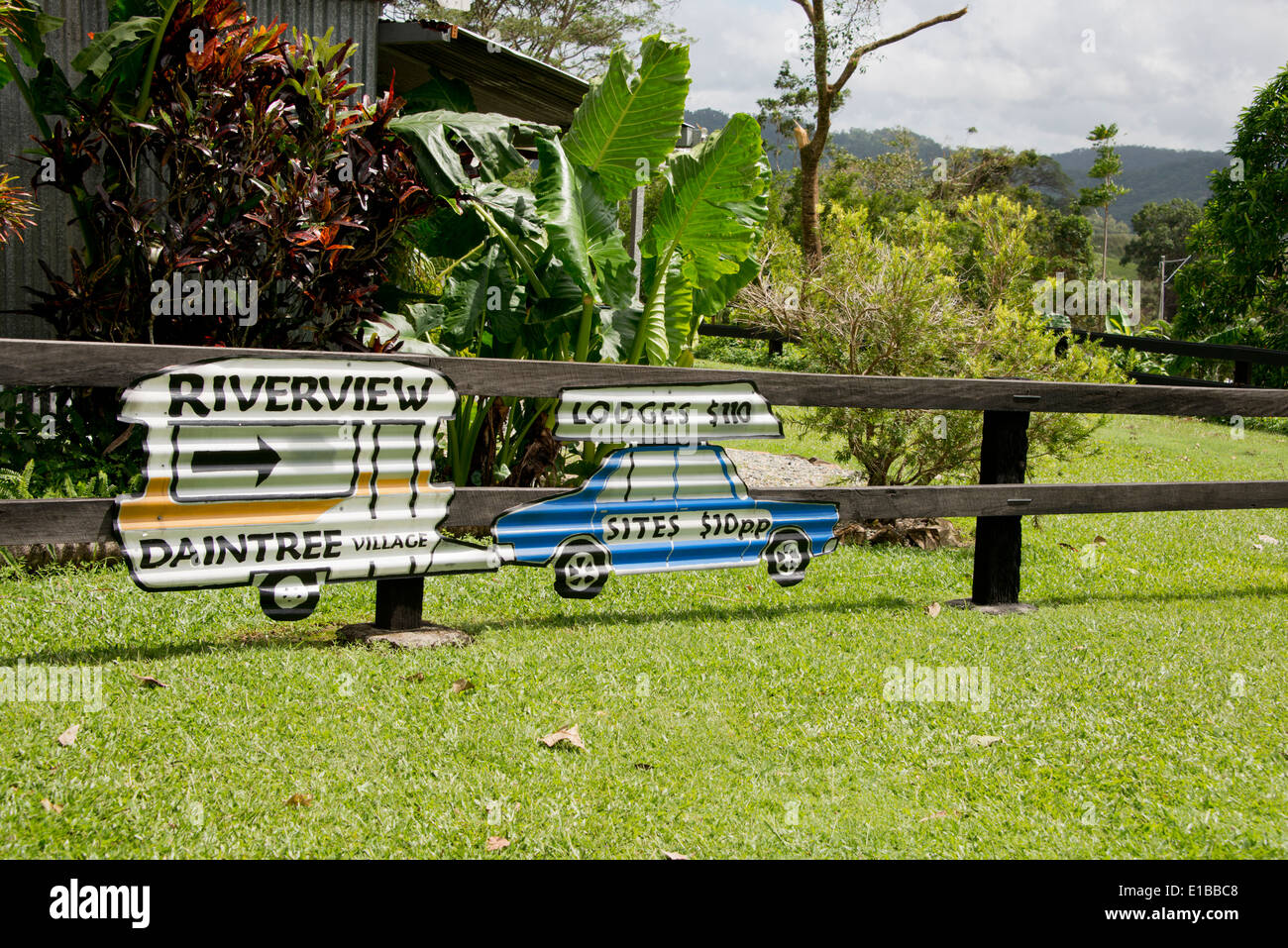 Australia, Queensland, Daintree. Sign for riverfront camp sites Stock ...