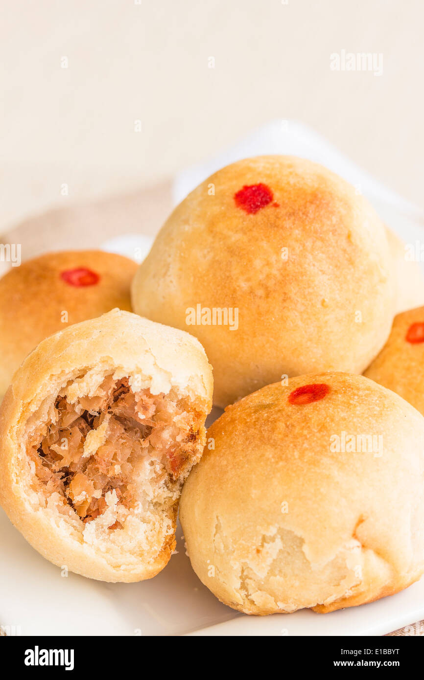 Dim sum treat made of flaky dough filled with mixture of minced Chinese ...