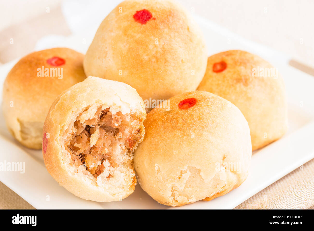 Dim sum treat made of flaky dough filled with mixture of minced Chinese ...