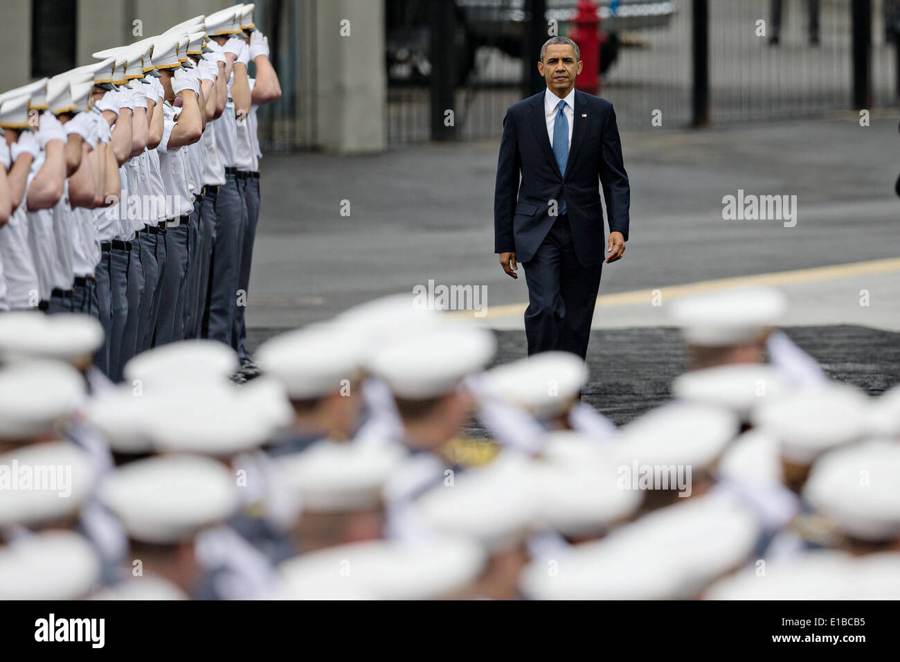 US President Barack Obama passes cadets as he enters Michie Stadium to ...