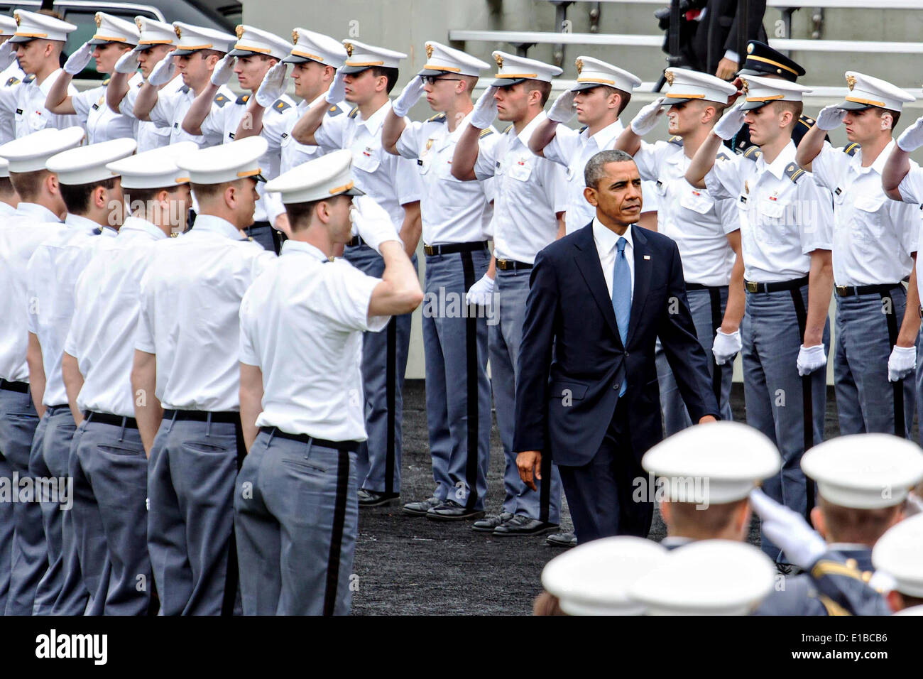 US President Barack Obama passes cadets as he enters Michie Stadium to ...