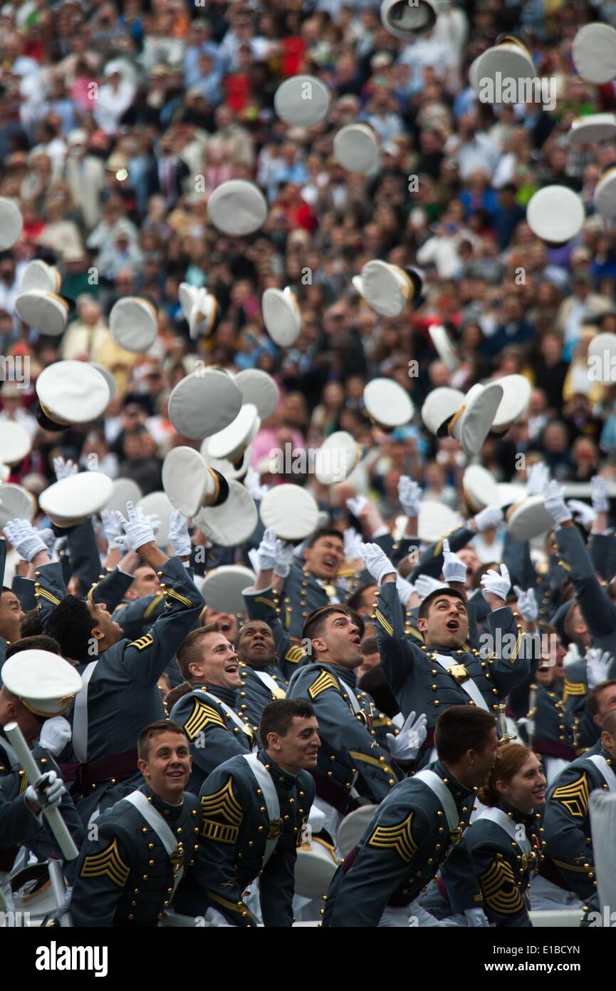 Cadets at the U.S. Military Academy in full parade dress toss their ...