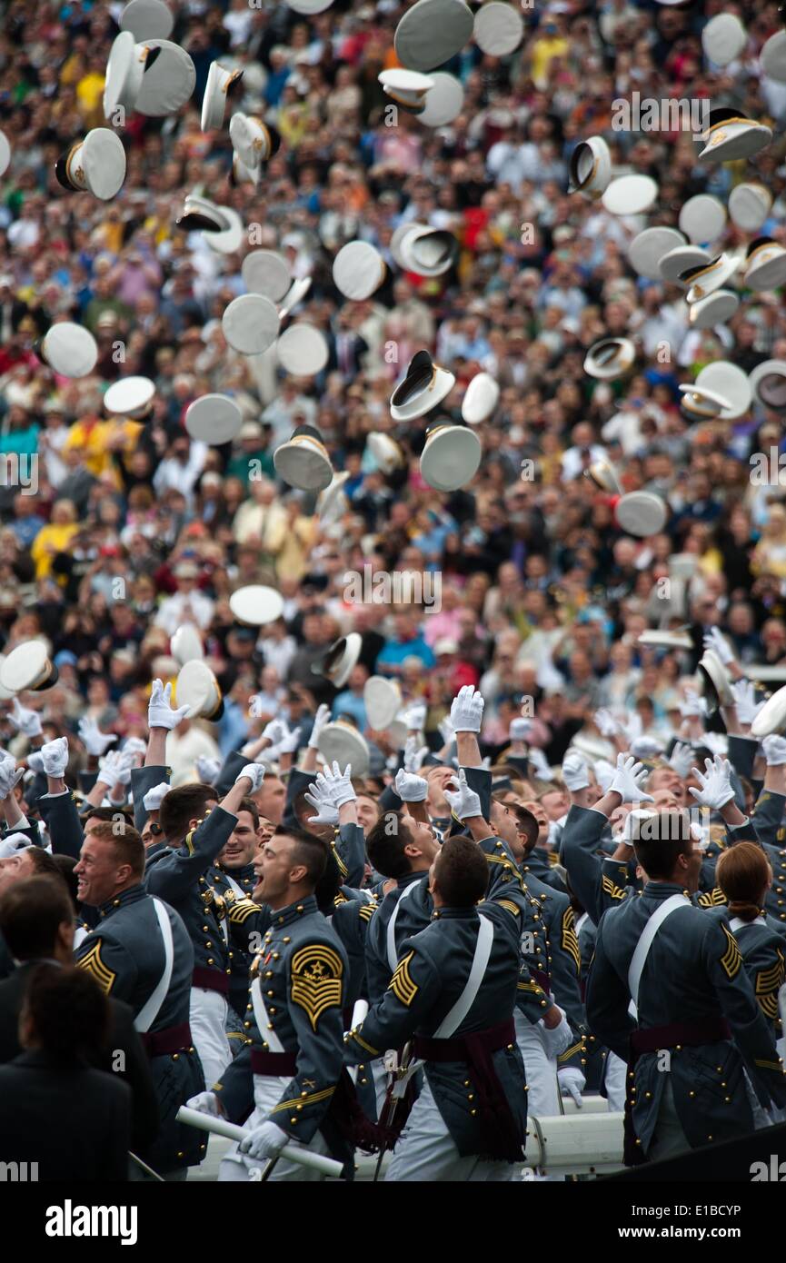 Cadets at the U.S. Military Academy in full parade dress toss their ...