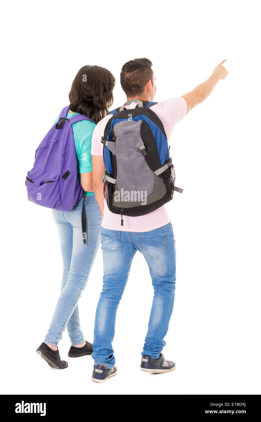 students with backpack white background Stock Photo - Alamy