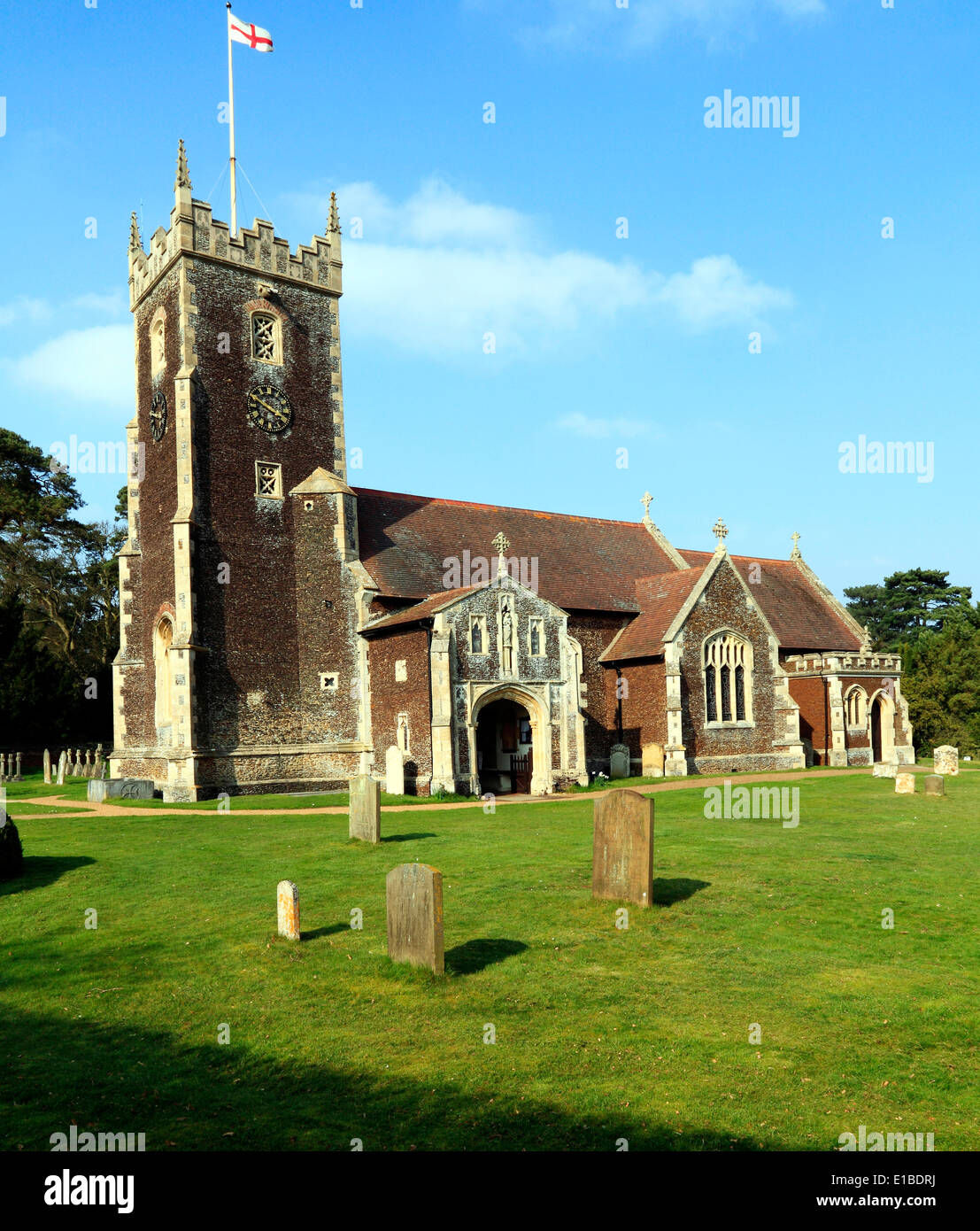 Sandringham Parish Church, Norfolk, England UK flying flag of St ...