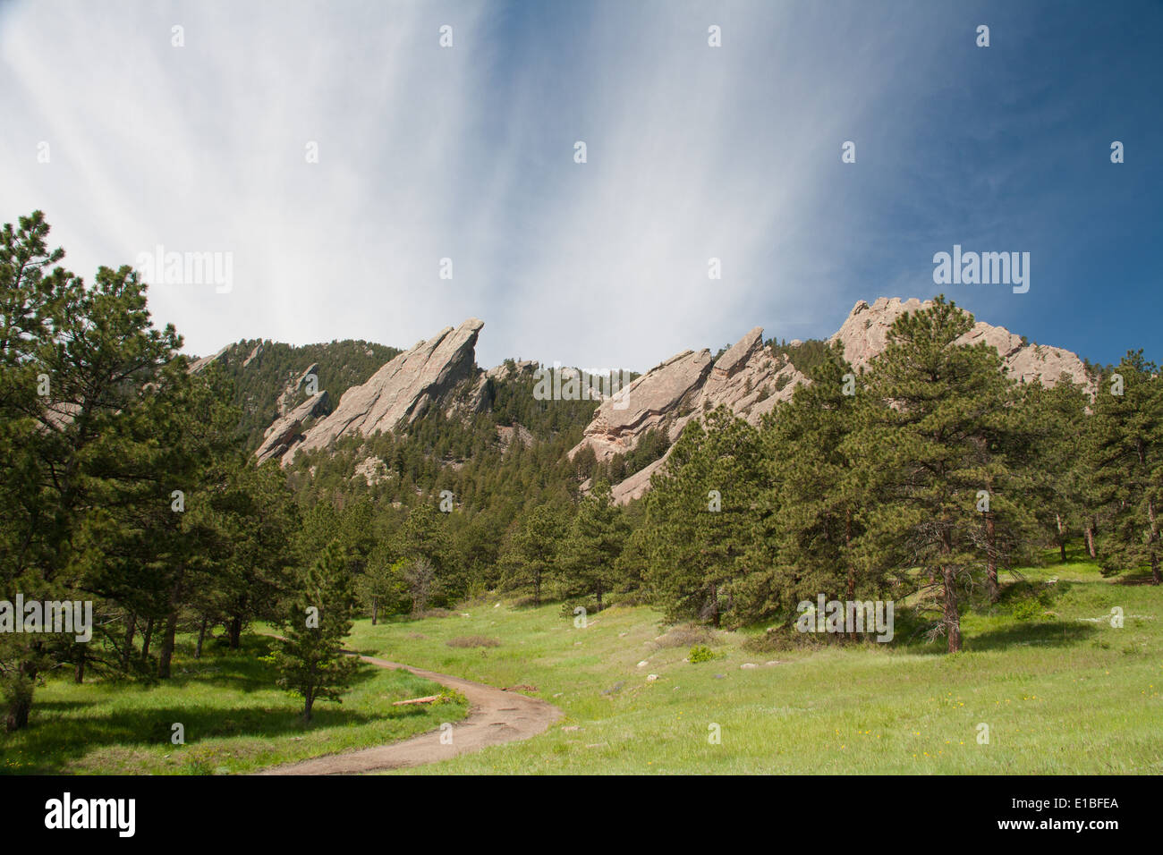 View of the Flatirons, a sandstone rock formation, from Chautauqua Park ...
