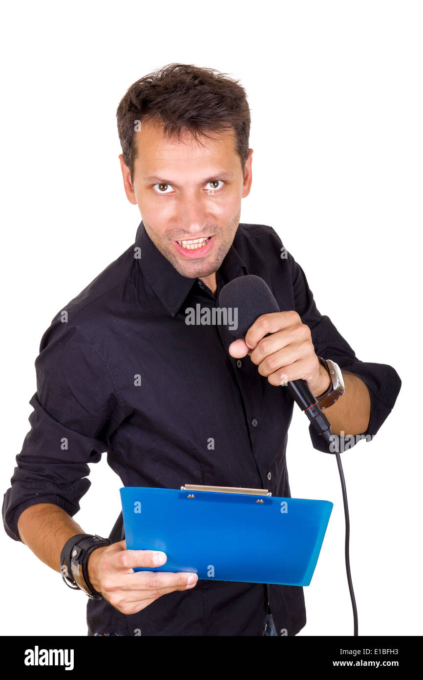 Announcer talking into microphone hi-res stock photography and images ...