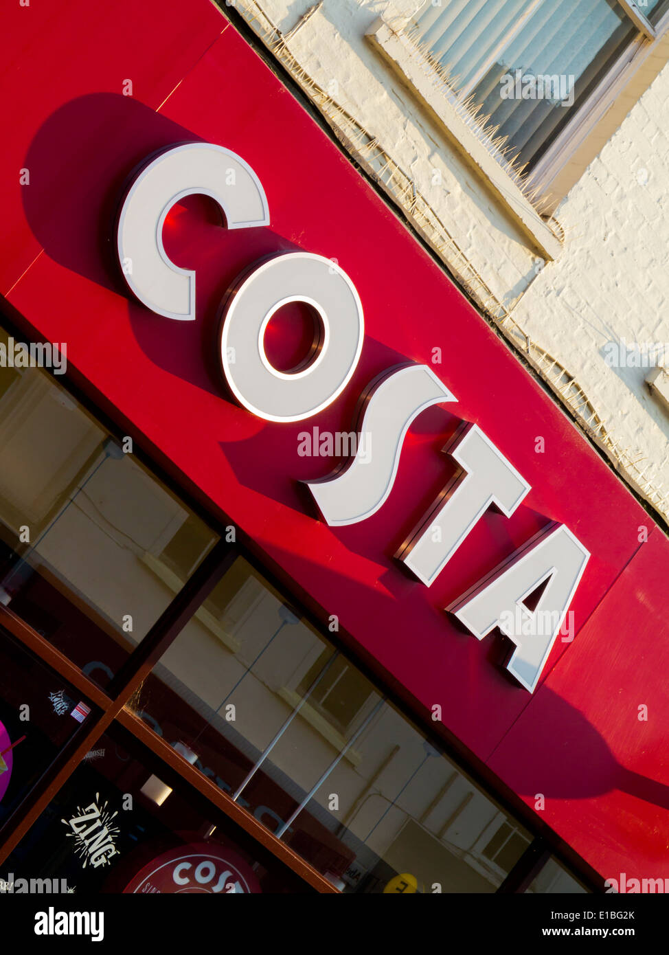 Sign outside a Costa coffee shop part of a chain with many branches in ...