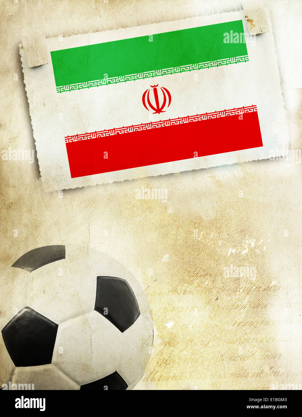 Vintage photo of Iran flag and soccer ball Stock Photo - Alamy