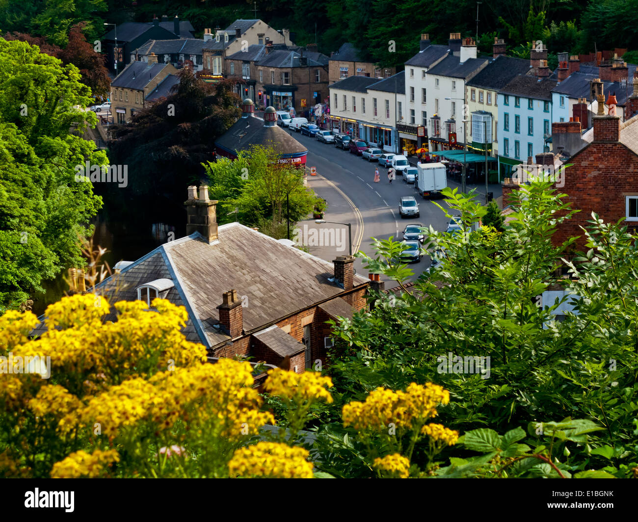 View looking down on Matlock Bath a picturesque village in the Derwent ...