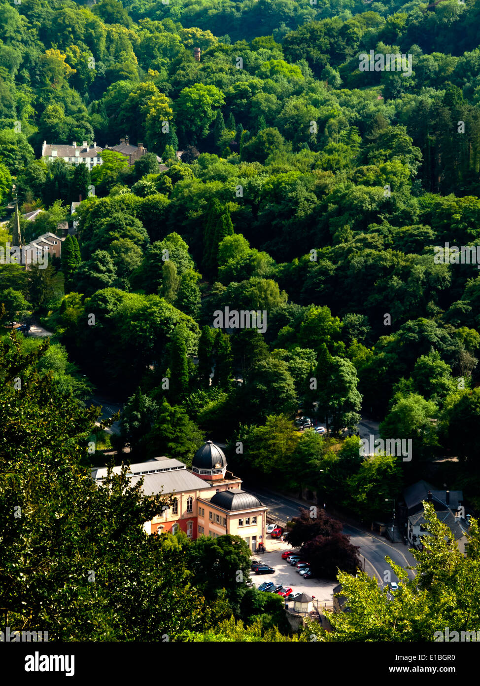 View looking down on the village of Matlock Bath and the Grand Pavilion ...