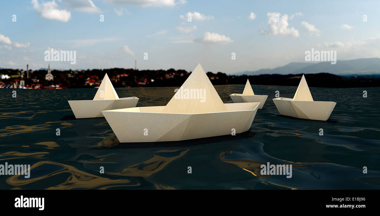 origami boats sailing the sea Stock Photo - Alamy