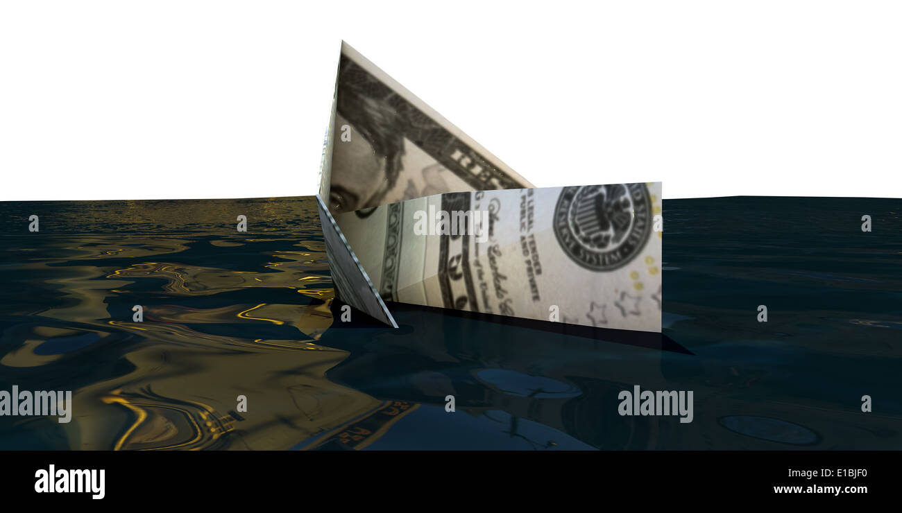 origami boat sinking in the sea isolated on white background Stock ...