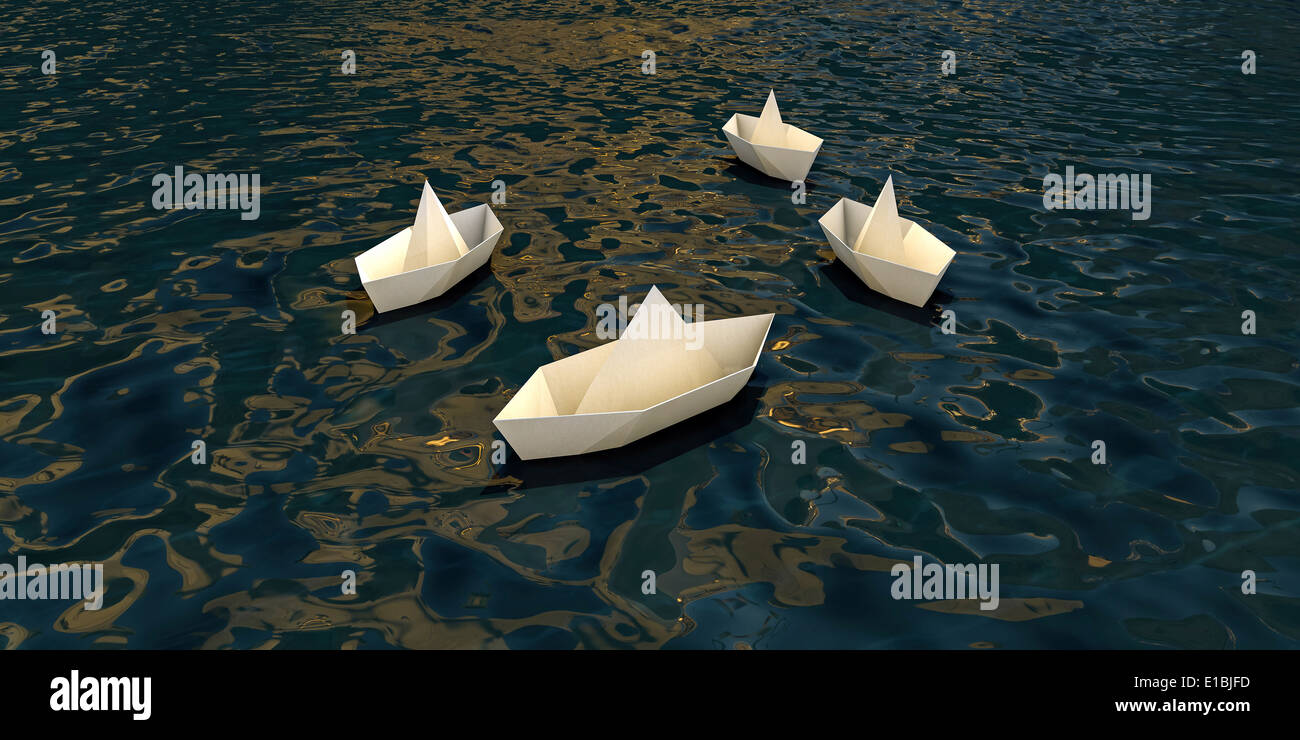 origami boats sailing the sea Stock Photo - Alamy