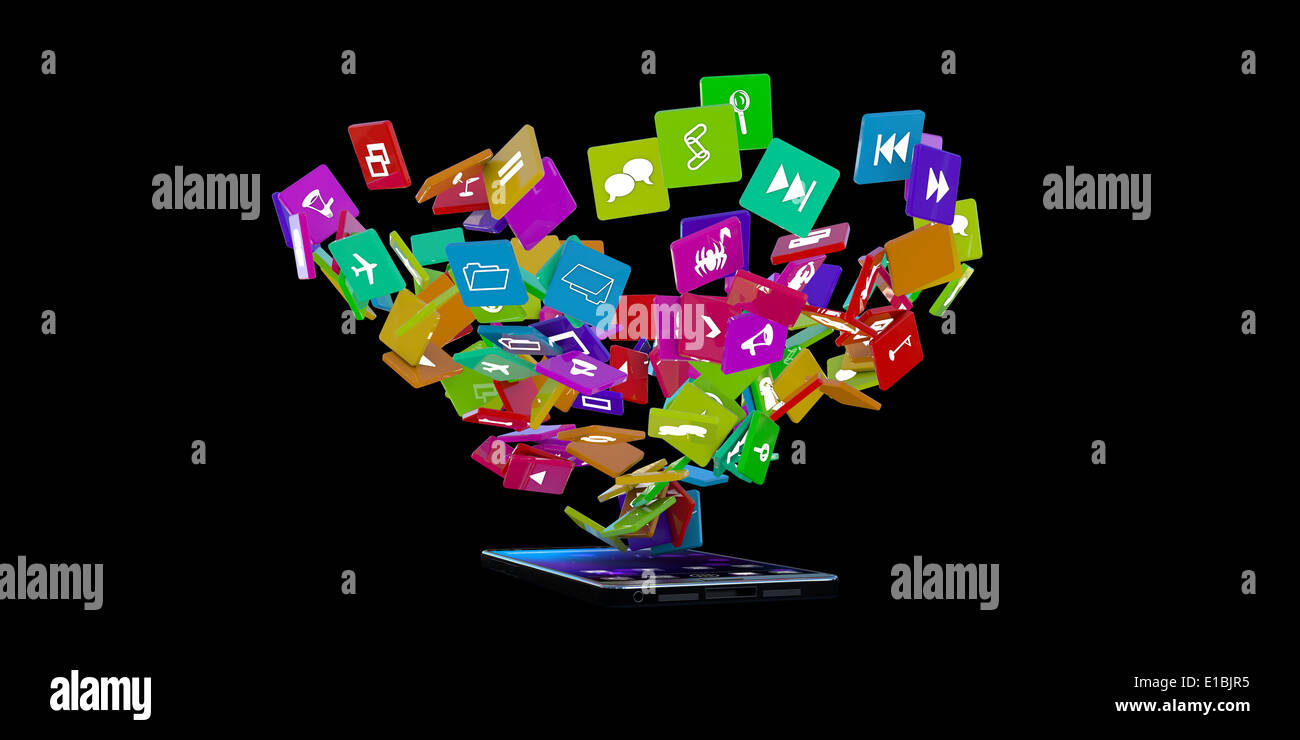 modern smart phone isolated on black background Stock Photo - Alamy
