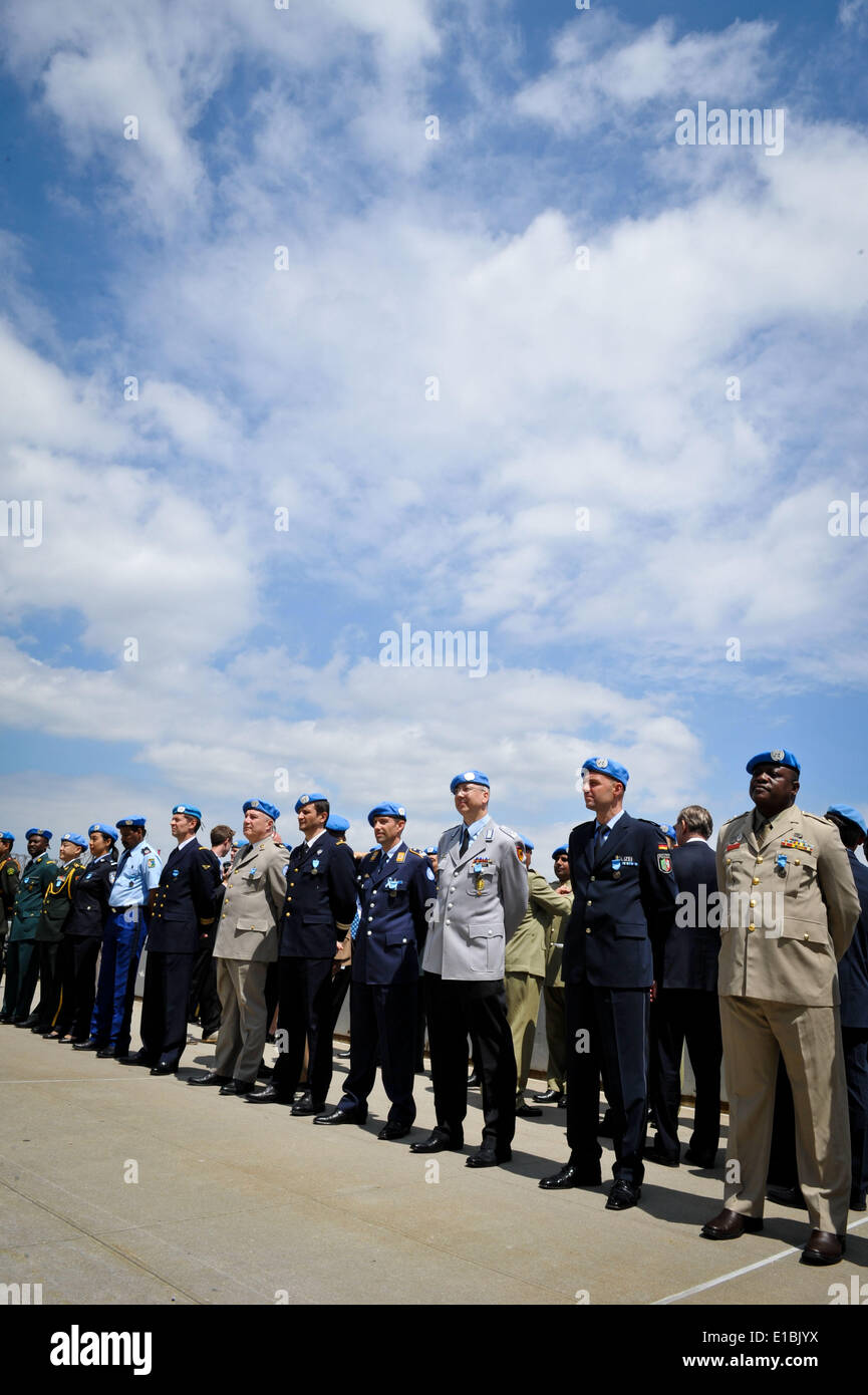 New York, USA. 29th May, 2014. Peacekeepers stand in formation during a ...