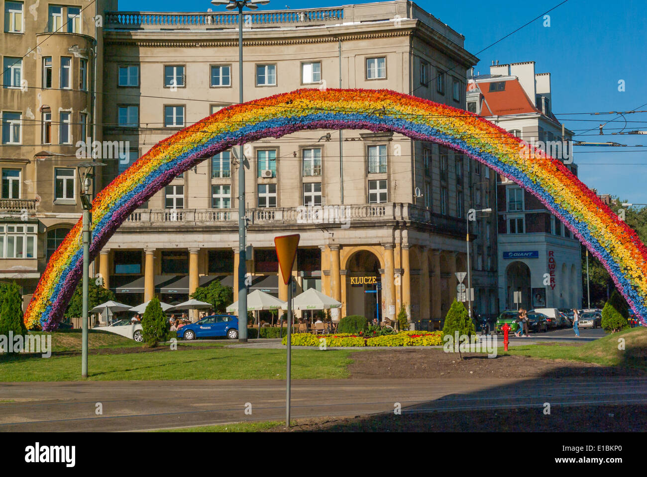 Rainbow at Zbawiciela Sq, Warsaw, Poland Stock Photo - Alamy