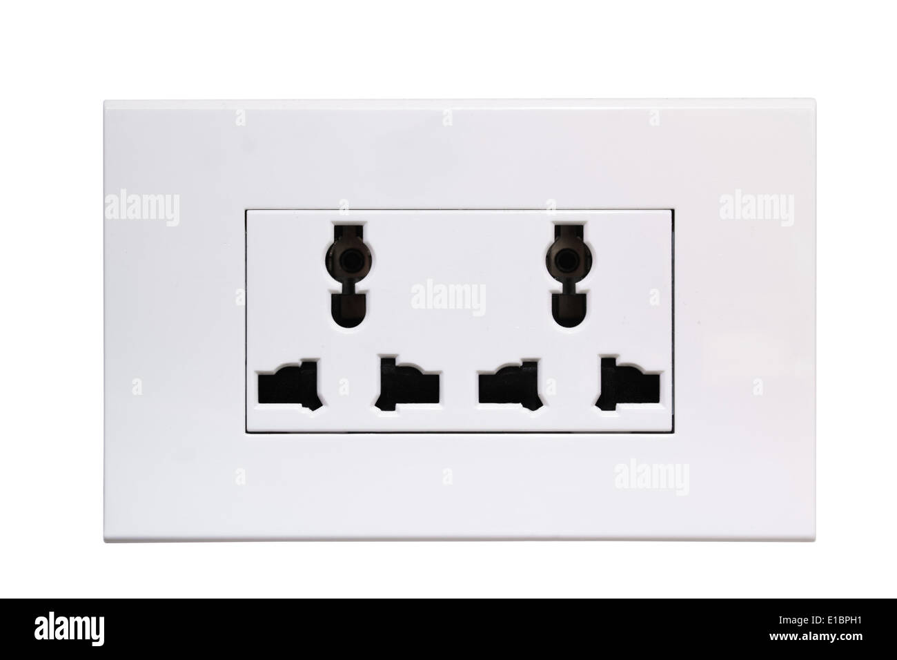 Universal electric socket adapter isolated on white background Stock ...