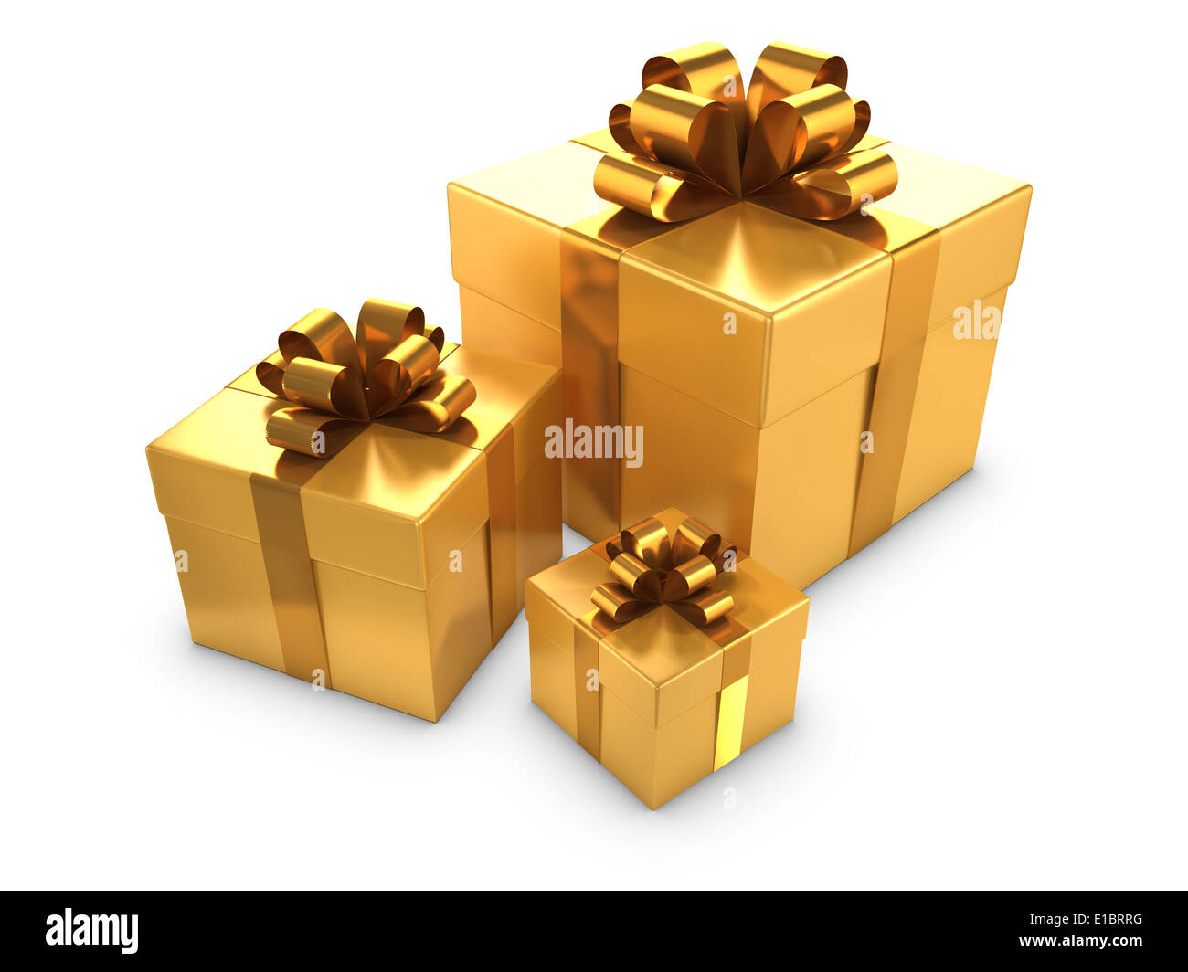 Three golden gift boxes with ribbon bows Stock Photo - Alamy Three golden gift boxes with ribbon bows Stock Photo - Alamy