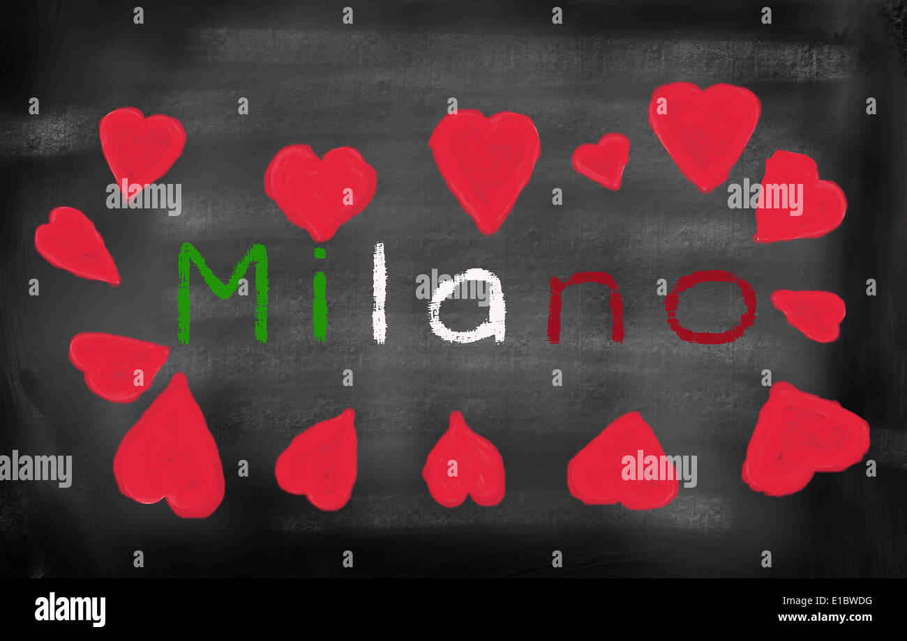 Milan written on a used blackboard and surrounded by chalk drawings of ...