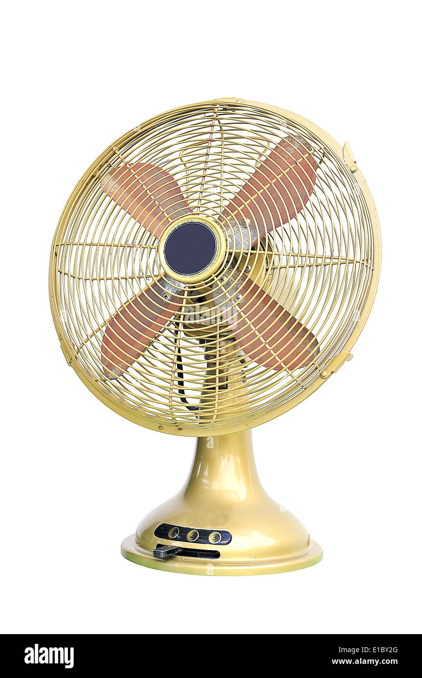vintage green electric fan on white background Stock Photo - Alamy