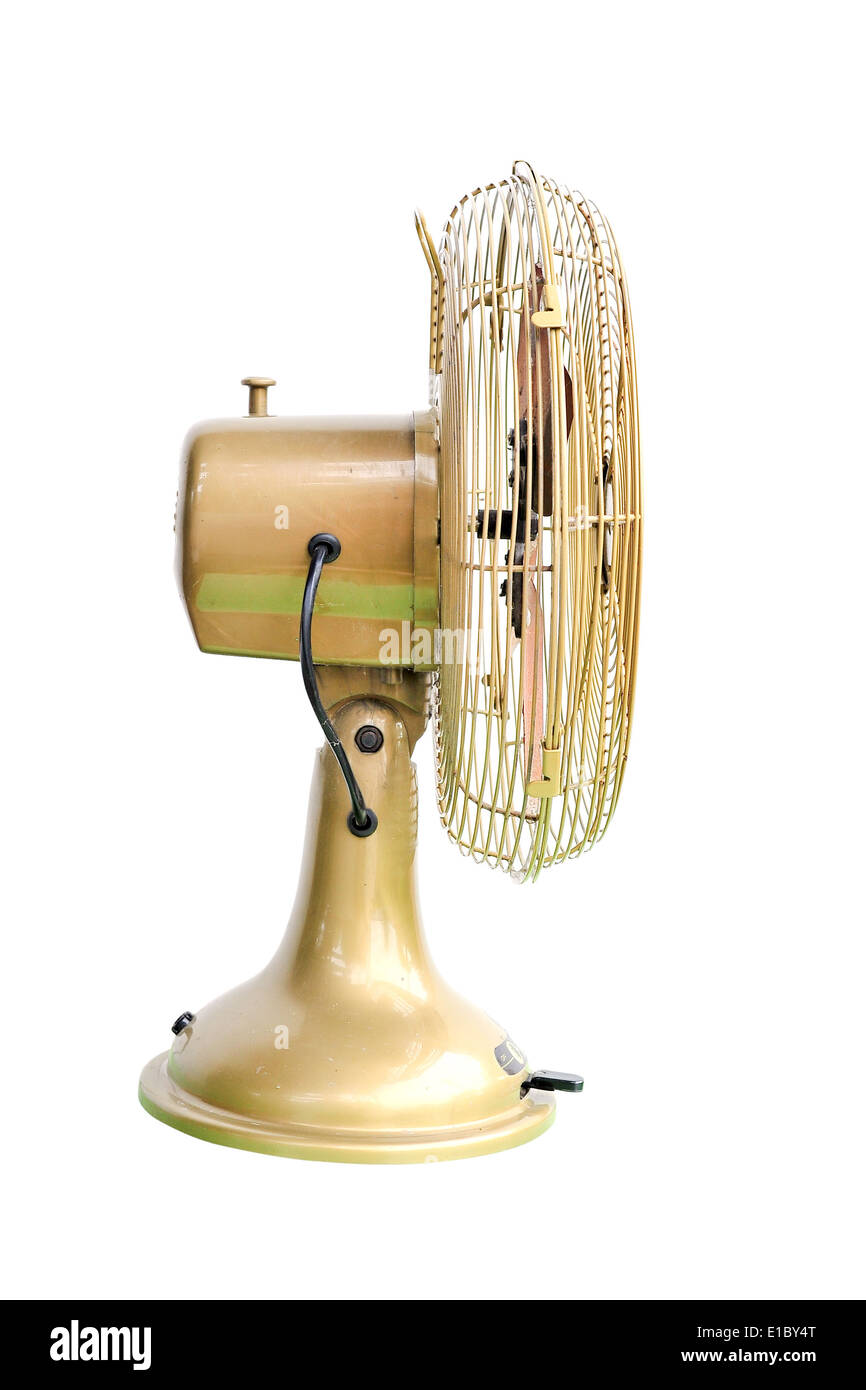 vintage green electric fan on white background Stock Photo - Alamy