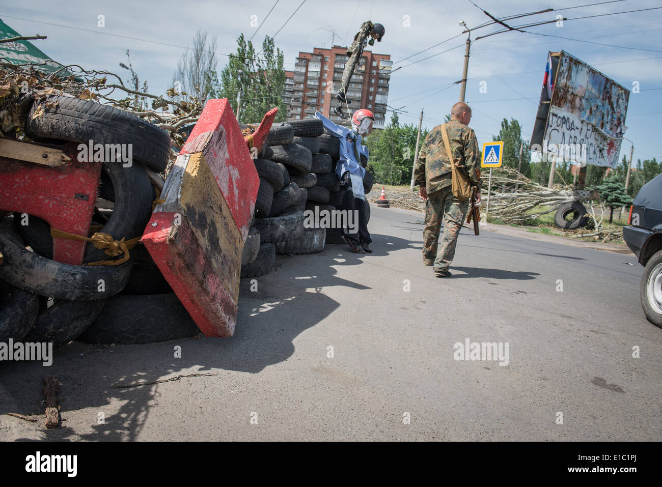 Pro-Russian militia checkpoint called "WARSAW" in Sloviansk during 2014 ...