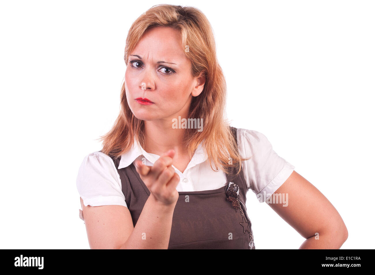 blond woman pointing Stock Photo - Alamy