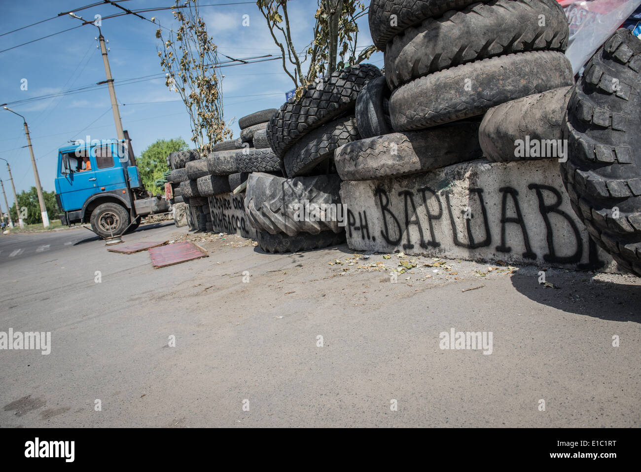 Pro-Russian militia checkpoint called "WARSAW" in Sloviansk during 2014 ...
