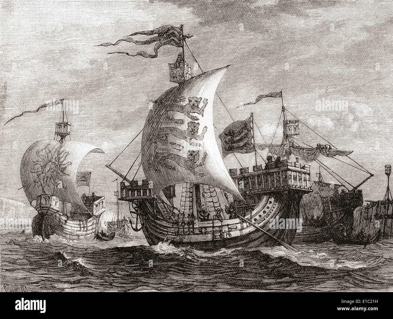 English ships in the 14th century Stock Photo - Alamy