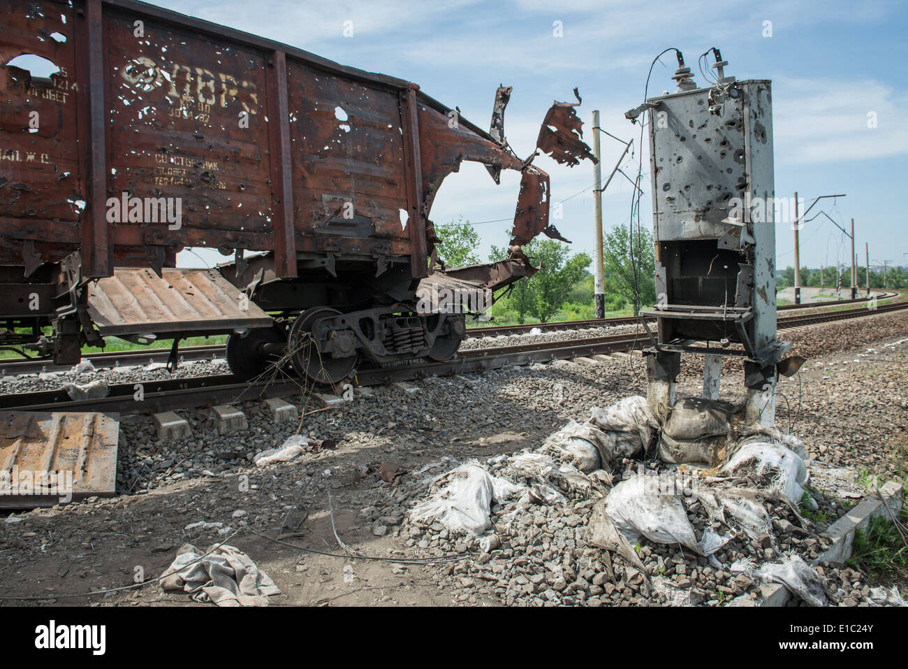 railway crossing at the border of Sloviansk - frontline position of Pro ...