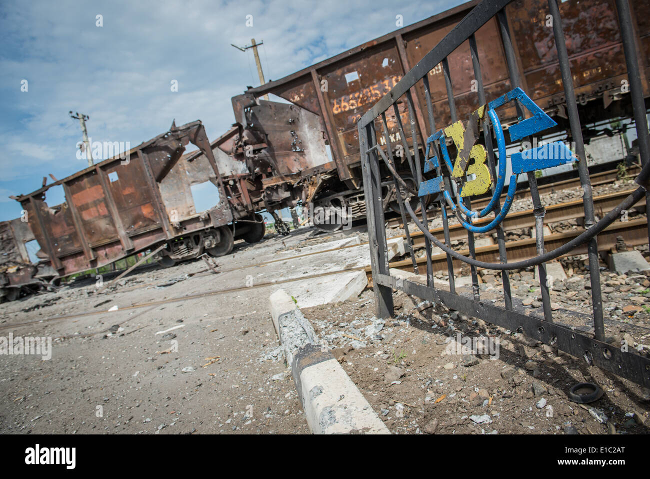 railway crossing at the border of Sloviansk - frontline position of Pro ...