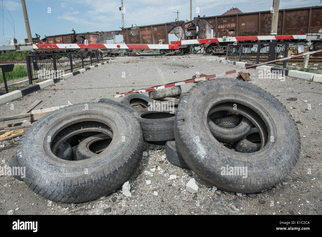 railway crossing at the border of Sloviansk - frontline position of Pro ...