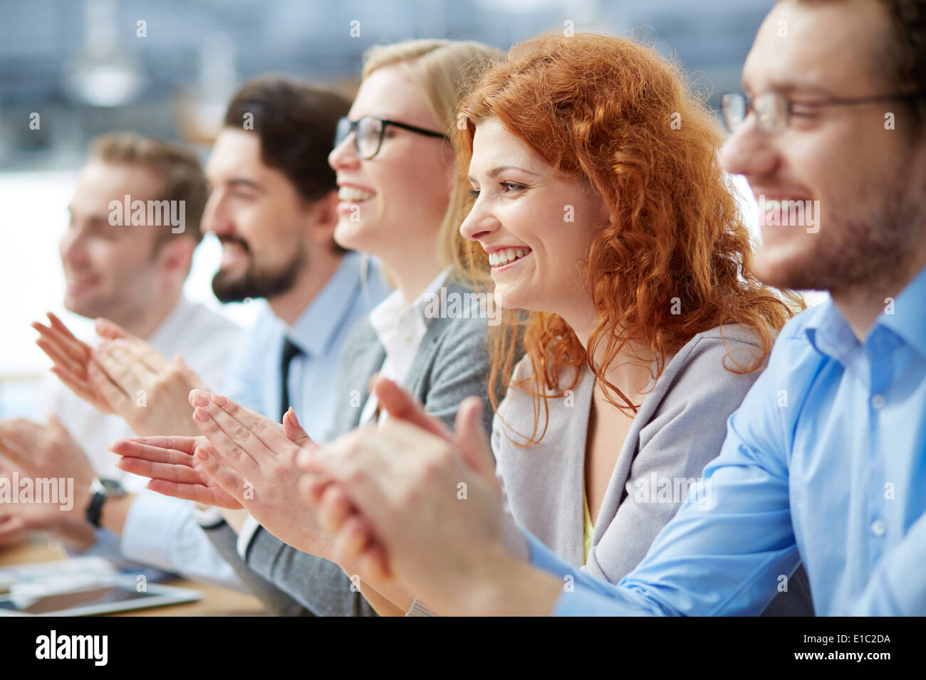 Happy man applauding on white hi-res stock photography and images - Alamy