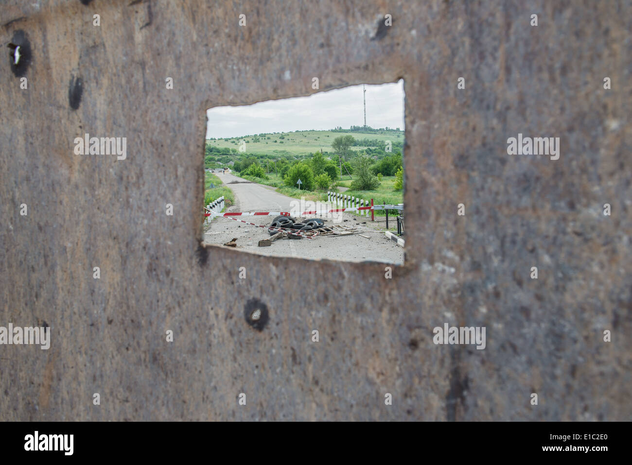 railway crossing at the border of Sloviansk - frontline position of Pro ...