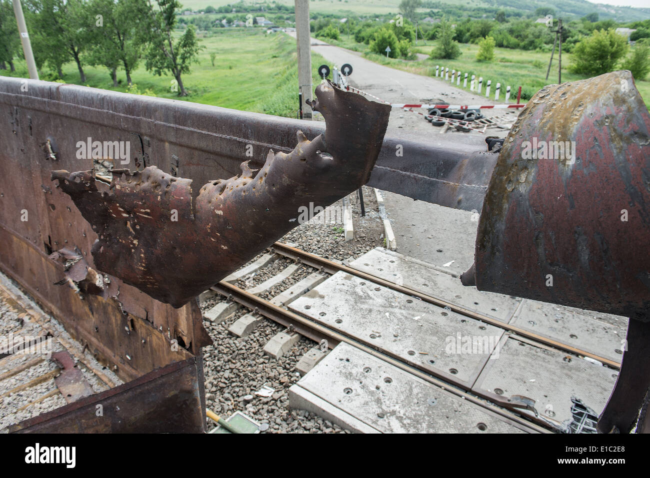 railway crossing at the border of Sloviansk - frontline position of Pro ...