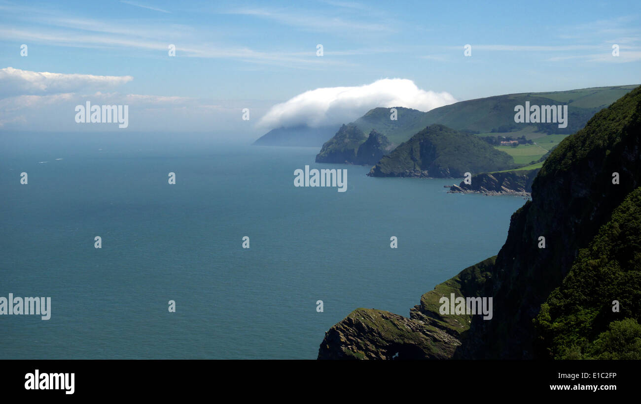 North Devon coast view east from South West Coast Path across Woody Bay ...