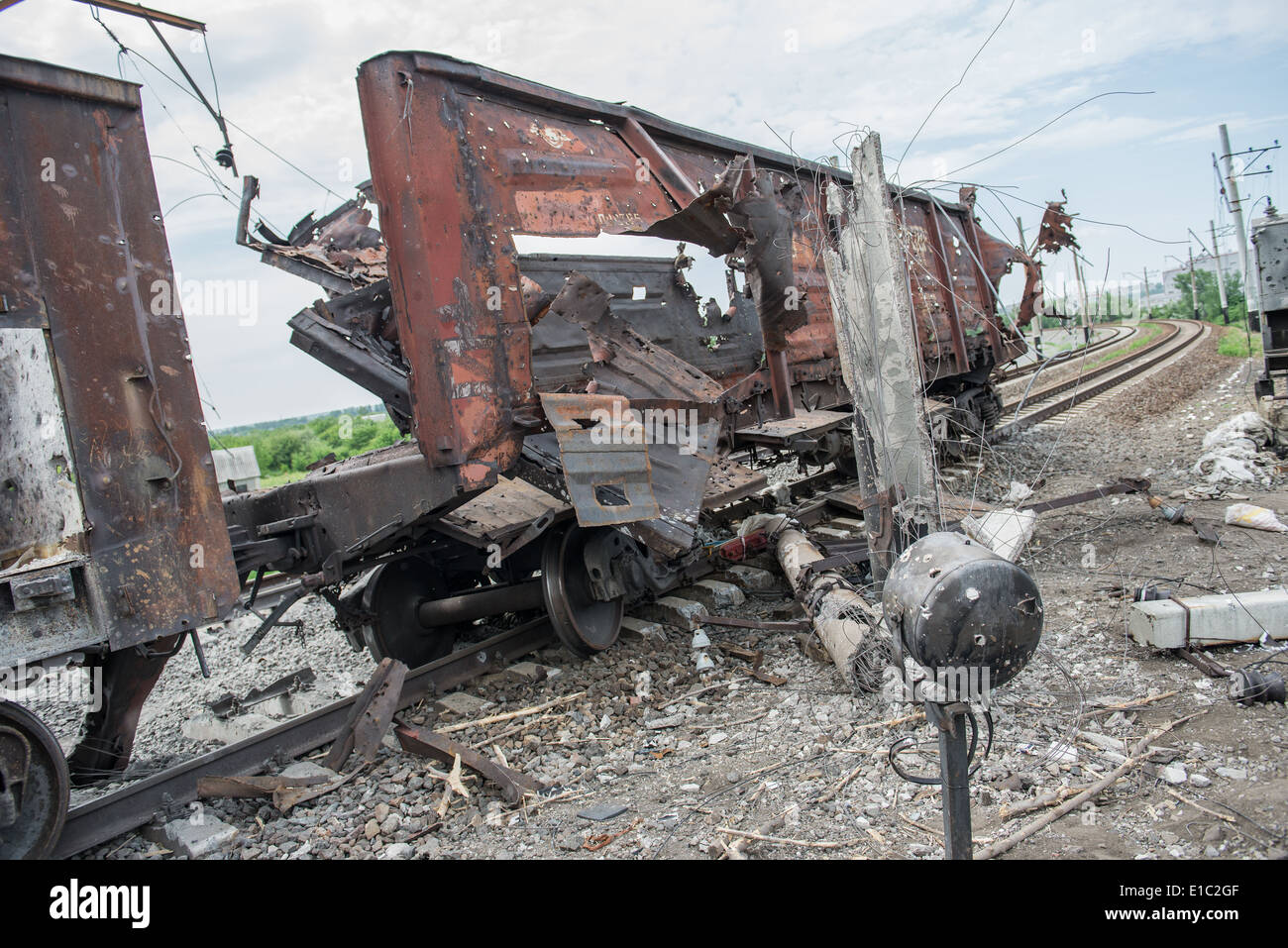 railway crossing at the border of Sloviansk - frontline position of Pro ...