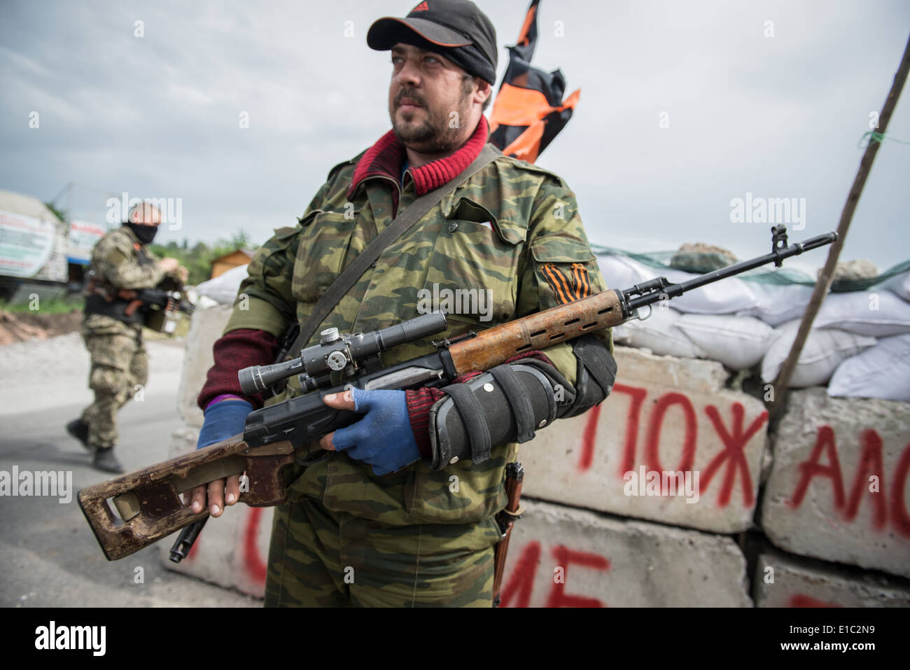 Pro-Russian militia checkpoint in the Semionovka village, outskirts of ...