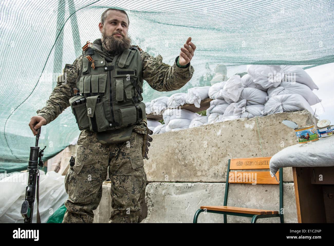 Pro-Russian militia checkpoint in the Semionovka village, outskirts of ...