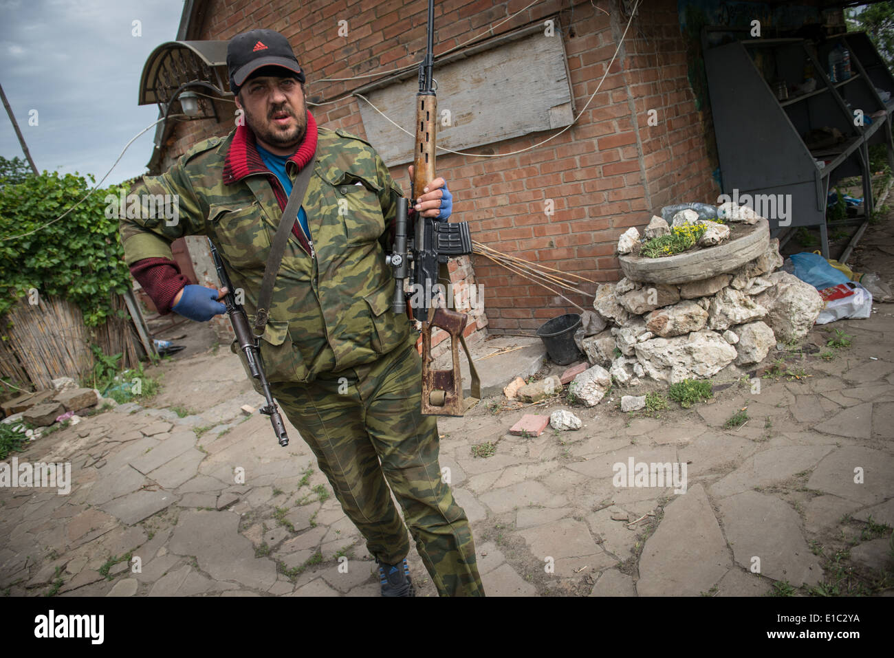 Pro-Russian militia checkpoint in the Semionovka village, outskirts of ...