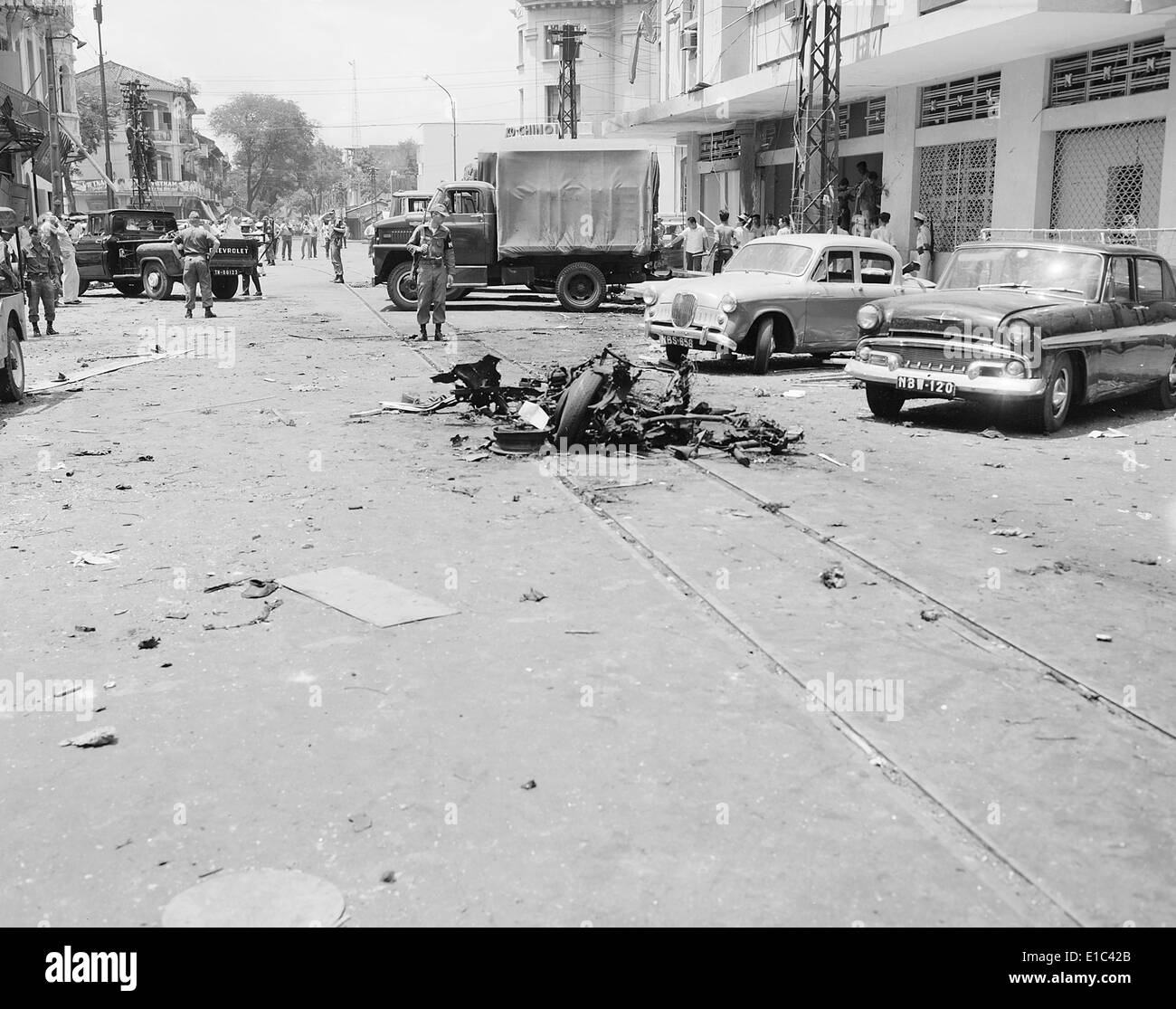 Vietnam War, scene of Viet Cong terrorist bombing in Saigon, Republic ...