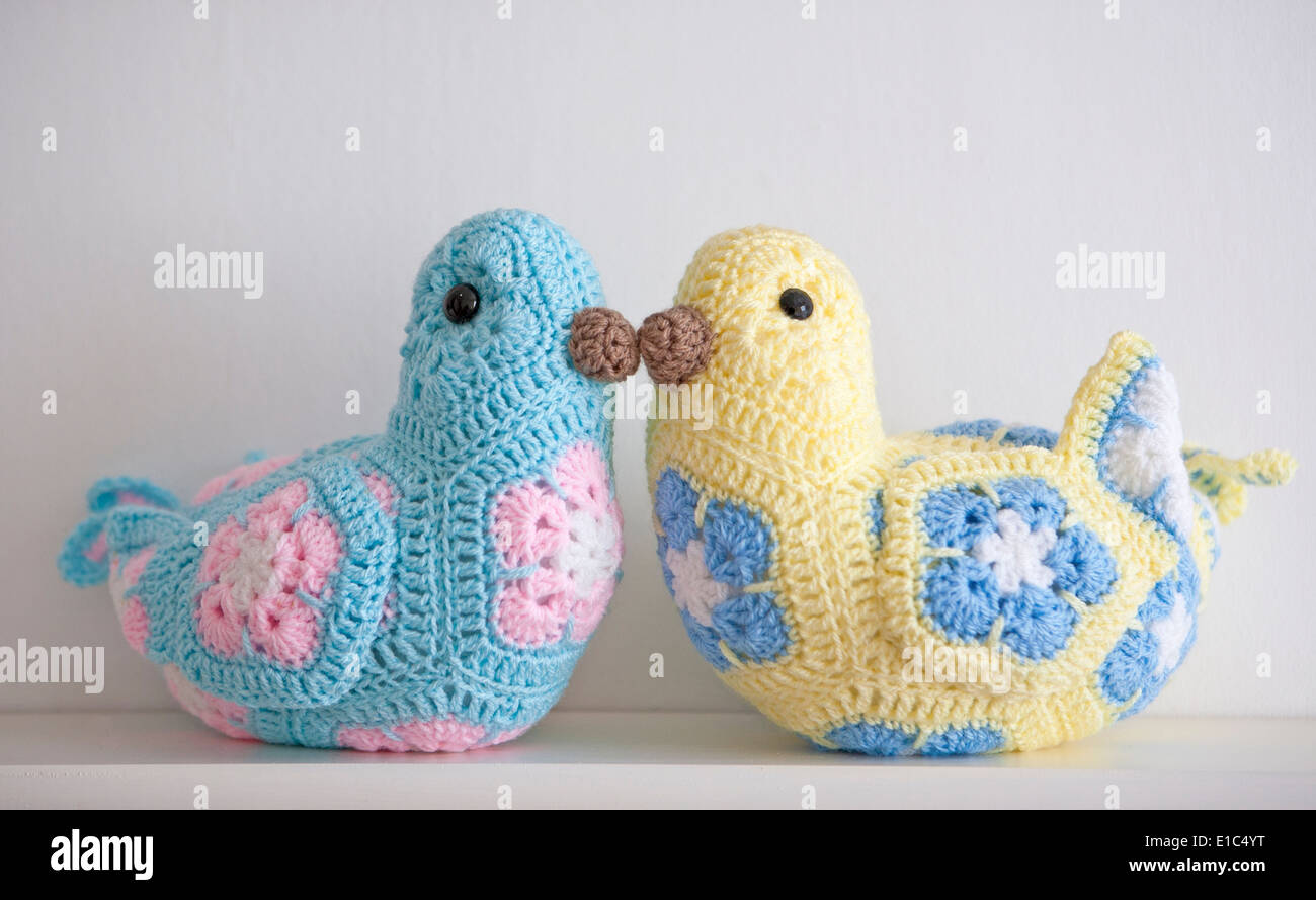 Handmade Crocheted Birds using the African Flower Pentagon shapes Stock ...